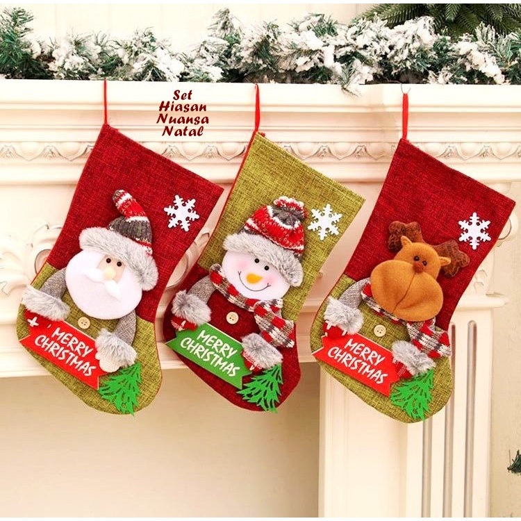 Jual SET ISI 3 MOTIF Set Hiasan Nuansa Natal Bentuk Kaos Kaki Santa ...