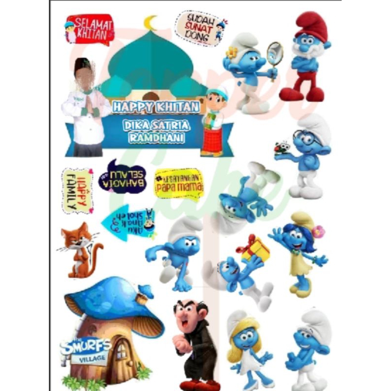 Jual Topper Cake smurfs Gratis tambah nama, usia, foto/ hiasan kue ...