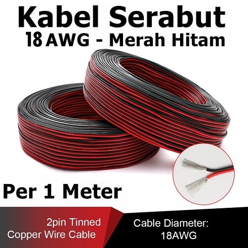 Jual 1 Meter Kabel Serabut 2 x STM-18 AWG AWG18 AWG 18 High Quality Purity Copper with Tembaga ...
