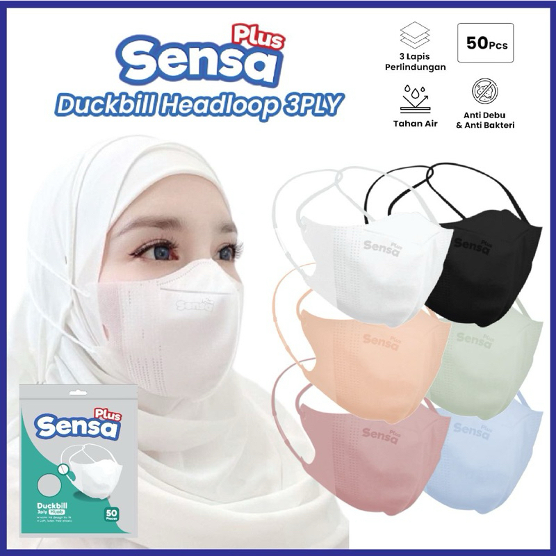 Jual MASKER DUCKBILL HIJAB SENSA PLUS 1 BOX ISI 50PCS | Shopee Indonesia