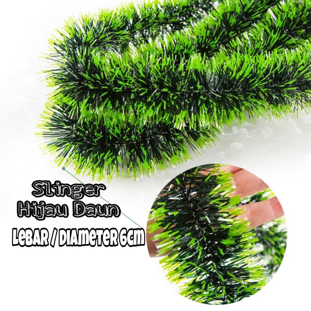 Jual Slinger Natal 2 Meter Hijau Salju Hijau Daun Rumbai Dekorasi Pohon ...