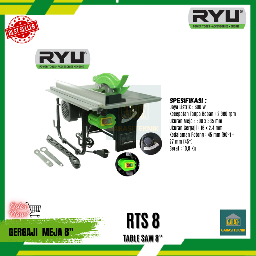 Jual RYU TABLE SAW RTS 8-GERGAJI MEJA POTONG KAYU 8 INCH | Shopee Indonesia