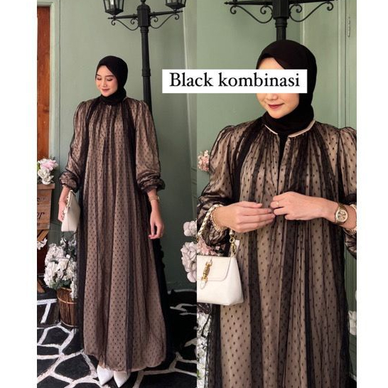 Jual AZIE DRESS SATIN MIX TULLE POLKADOT DRESS BUSUI FRIENDLY BAJU ...