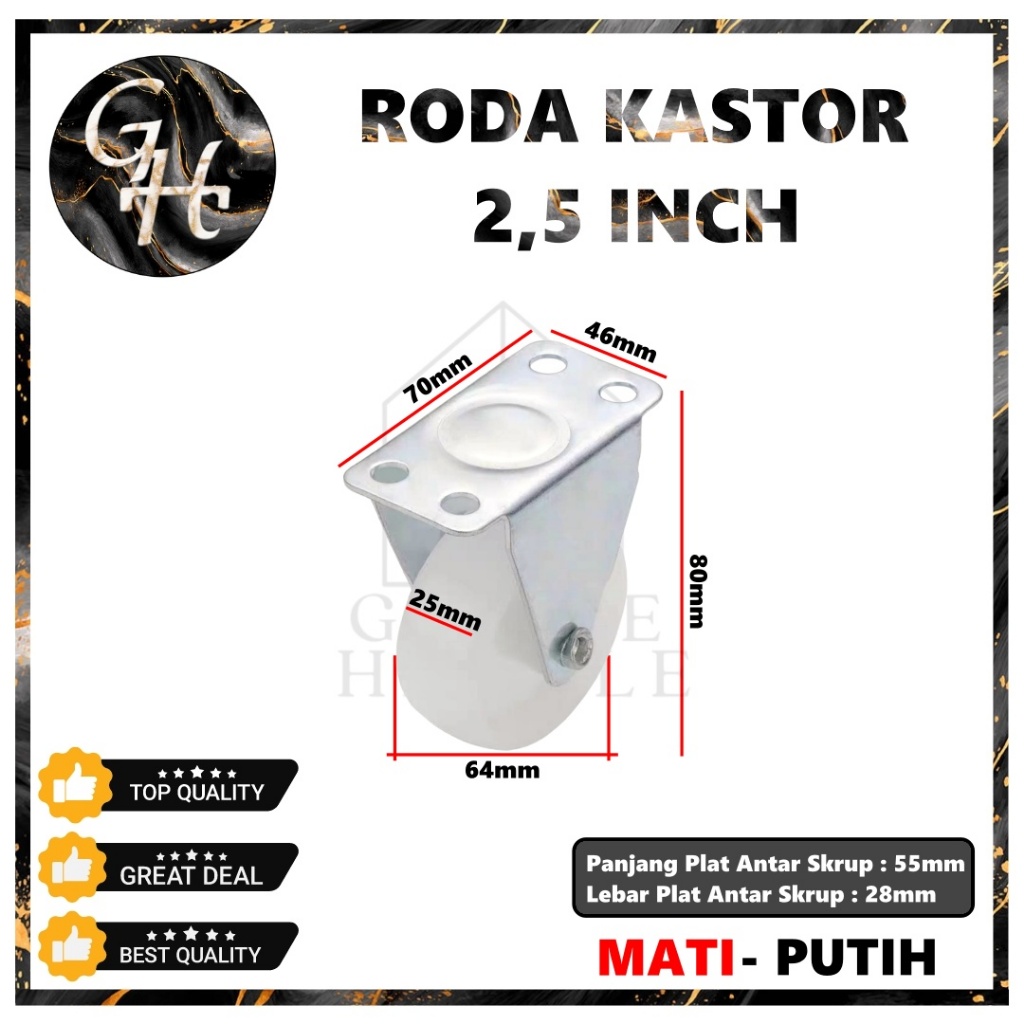 Jual Roda Caster Lemari Roda Kastor Plate PVC Nylon 2.5 INCH Roda Etalase Hitam, Merah, Putih ...