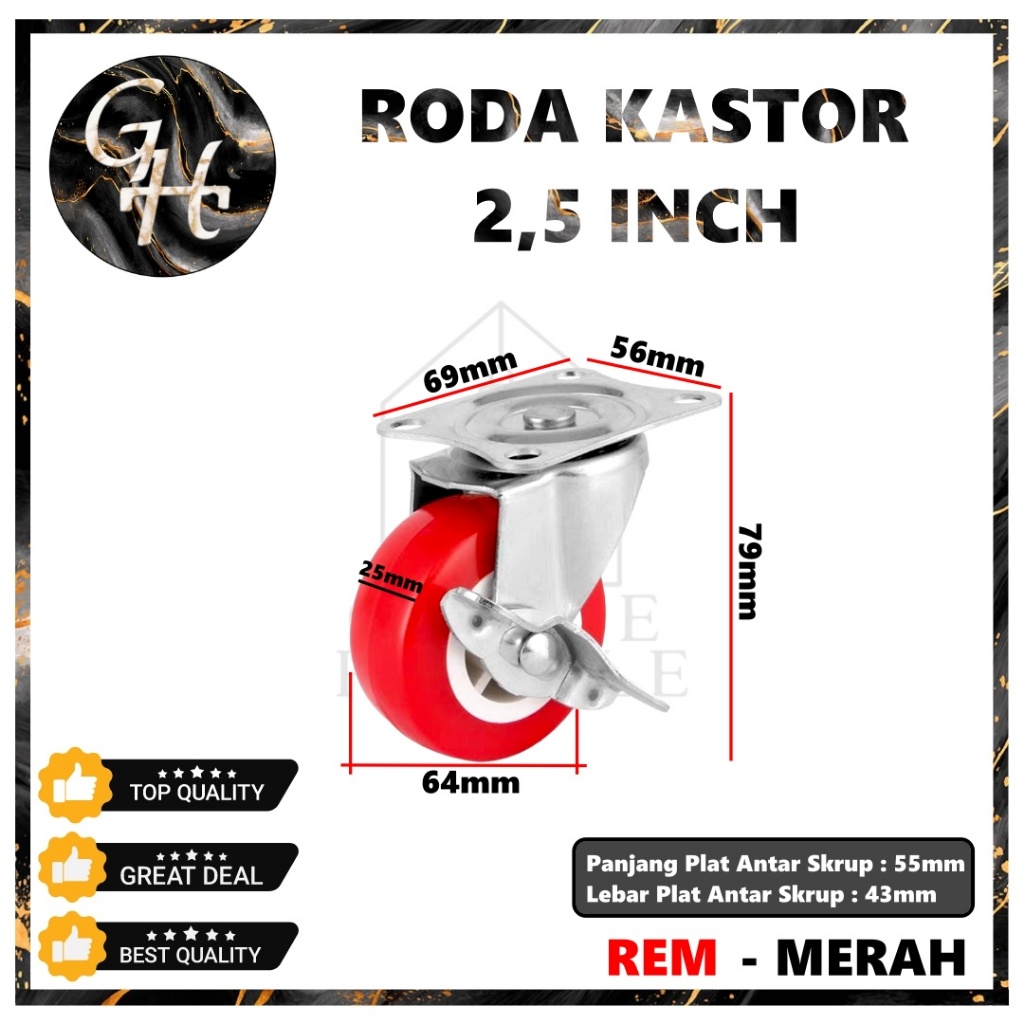 Jual Roda Caster Lemari Roda Kastor Plate PVC Nylon 2.5 INCH Roda ...