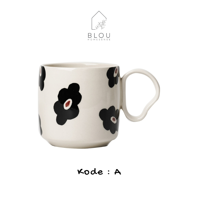 Jual Blou Gelas Mug Keramik Bunga Monochrome Hitam Putih Aesthetic Unik ...