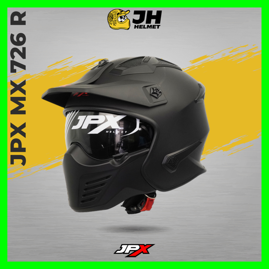 Jual Helm JPX MX 726R Solid Black Doff Visor Smoke | Helm Full Face | Helm Modular | JUAL HELM ...