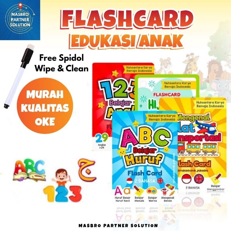 Jual Flash Card Mainan Edukasi Anak Abc Angka Hijaiyah Free Spidol ...