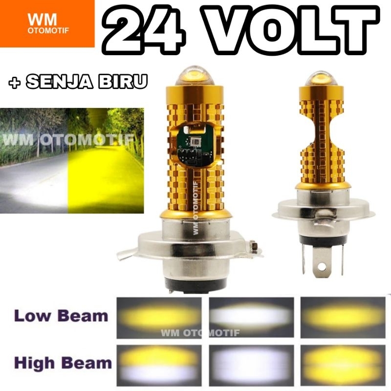 Jual Lampu LED Utama Depan 24 Volt H4 D2X Senja Biru High Low 2 Warna ...