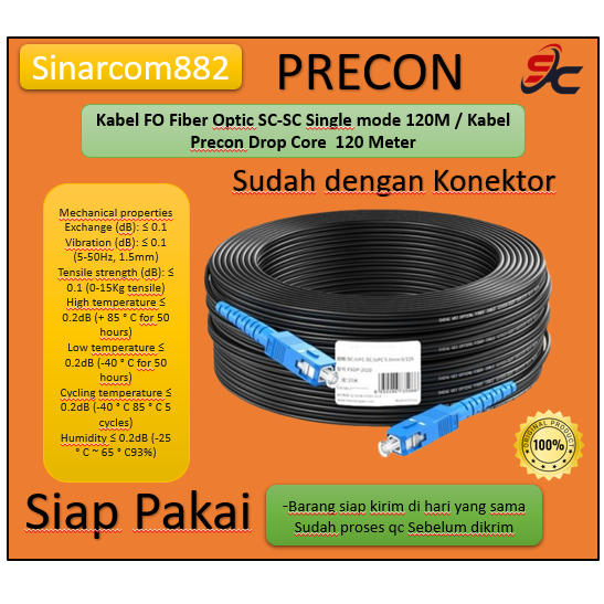 Jual Kabel FO Fiber Optic SC-SC Single mode 120M / Kabel Precon Drop ...
