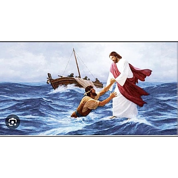 Jual Lukisan Tuhan Yesus Berjalan diatas Air dan Menolong Seseorang ...