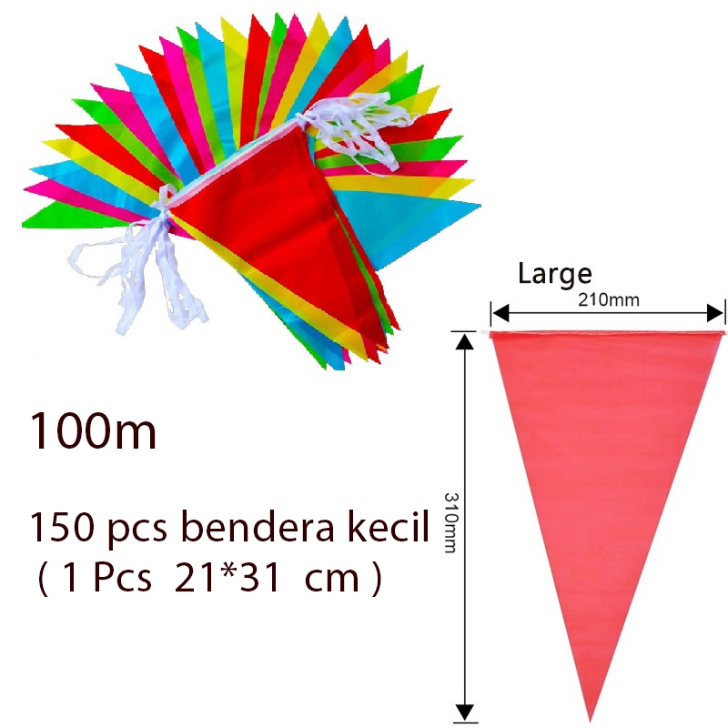 Jual 50/80/100 Meter 150Pcs Bendera Segitiga Warna Warni Bendera Kain Segitiga Bendera Hias ...