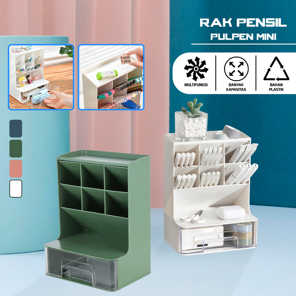 Jual Rak Pena 6 Sekat dengan Laci Transparan Serbaguna / Rak Mini ...