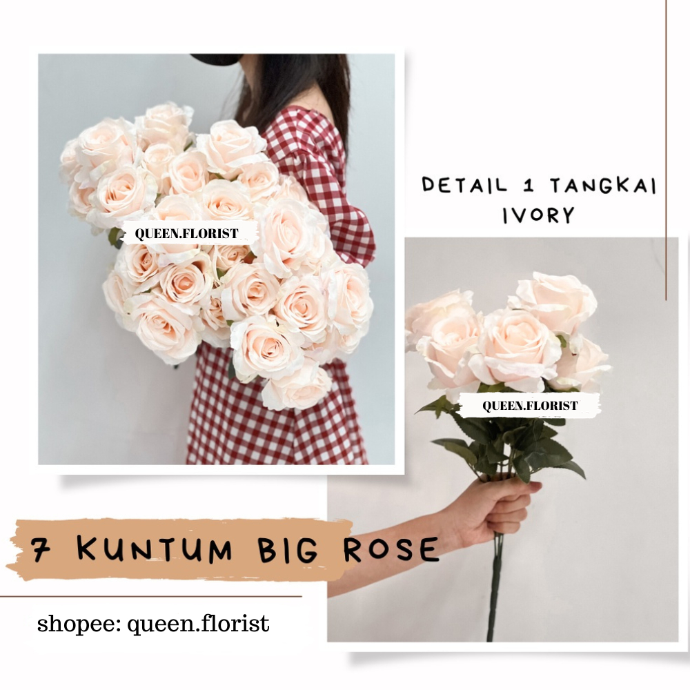 Jual 7 KUNTUM BIG ROSE BUSH Bunga Mawar x7 Rose Paris Kombinasi x10 Bunga Artificial / Bunga ...