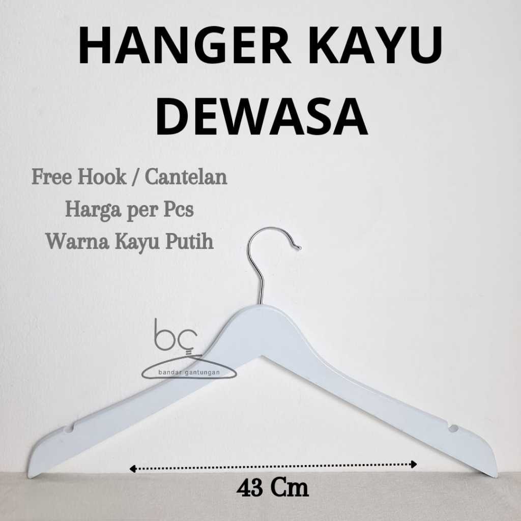 Jual Hanger Kayu Putih / Natural Dewasa Gantungan Baju Distro Hanger ...