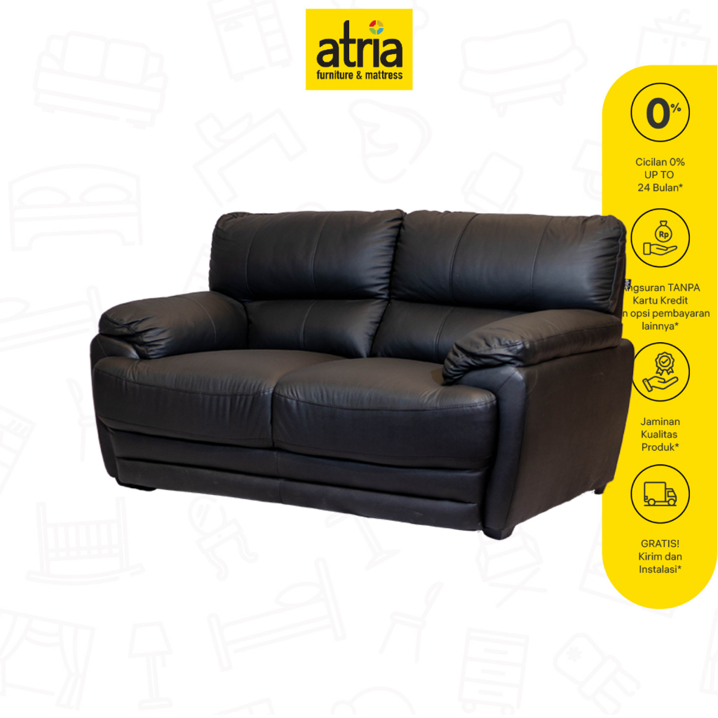 Jual Atria Lyova Sofa 2 Seater Half Leather Black | Shopee Indonesia