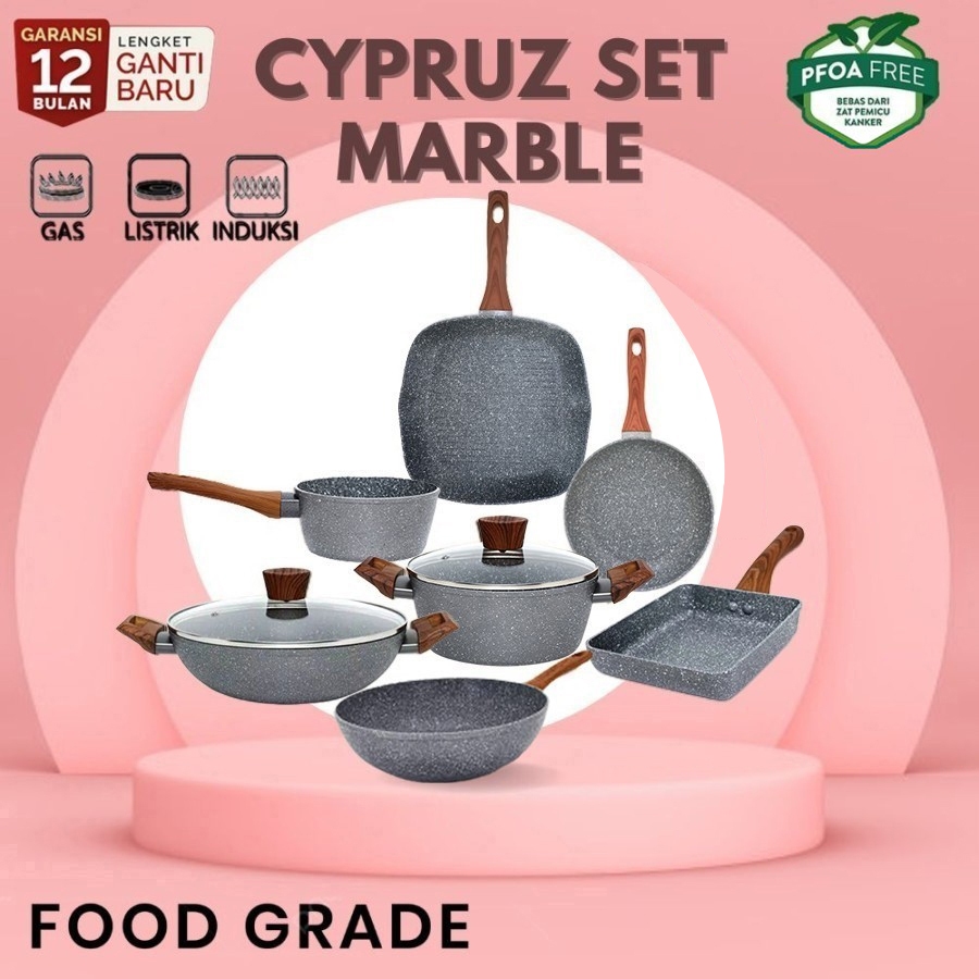 Jual Cypruz Set Pan Induksi Cyprus Marble Cookware 7 Pcs Panci Wajan Kuali | Shopee Indonesia