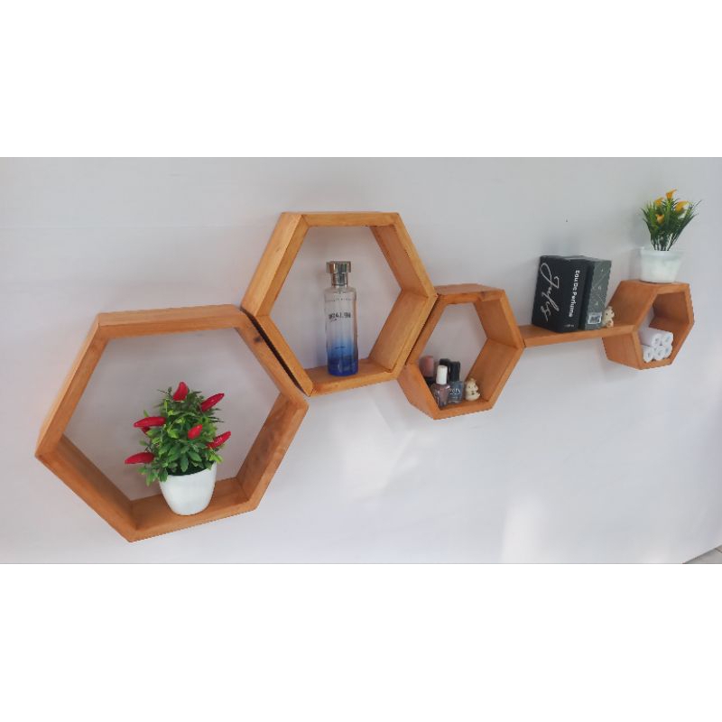 Jual Rak Kayu Aesthetic Hexagonal / Rak Dinding Kayu Minimalis ...