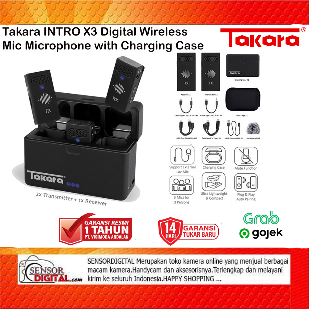 Jual Takara INTRO X3 Wireless Mic Microphone with Charging Case Multi ...