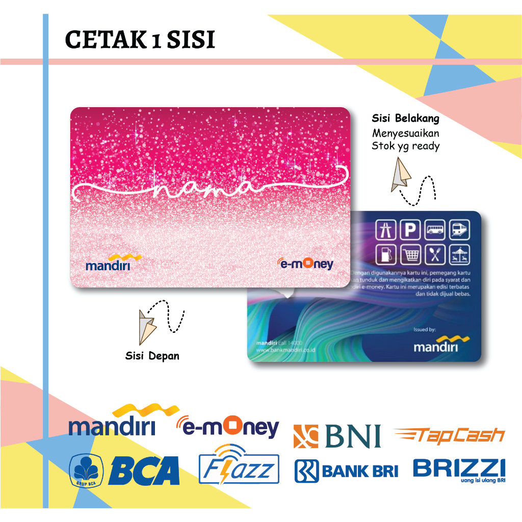 Jual KARTU EMONEY CUSTOM NAMA GLITTER HOT PINK MANDIRI FLAZZ BCA GEN 2 ...