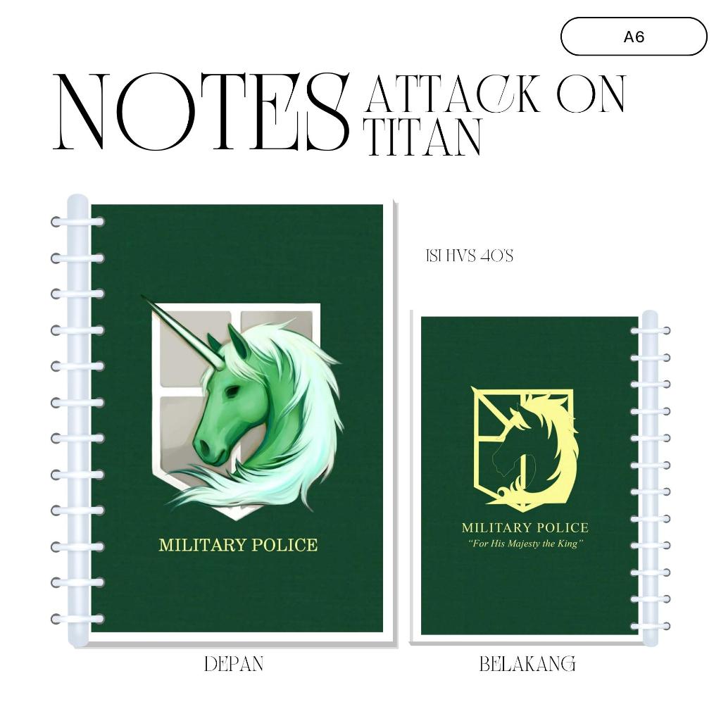 Jual A6 NOTES ATTACK ON TITAN (ISI 40 HVS + COVER LAMINASI 2 SISI) BUKU ...