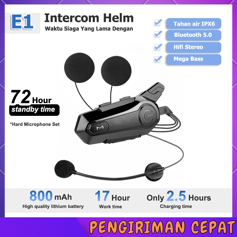 Jual E1 Intercom Helm Bluetooth 5.0 Headset Bluetooth Helm Waktu Siaga ...