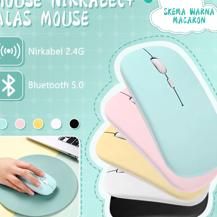 Jual Termurah Mouse Wireless Bluetooth Mouse Silent Click Warna Macaron Dengna Desain Minimalis