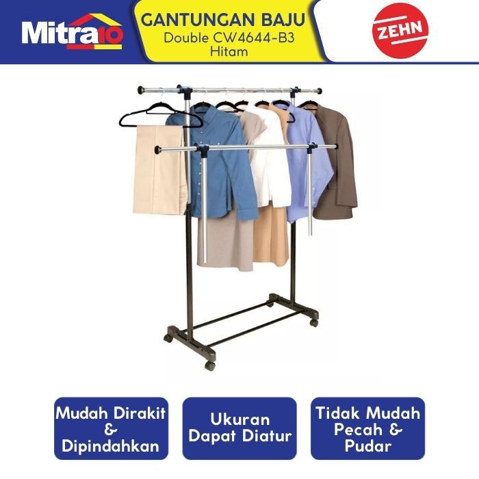 Jual Zehn Gantungan Baju Double Cw4644-B3 Hitam | Shopee Indonesia