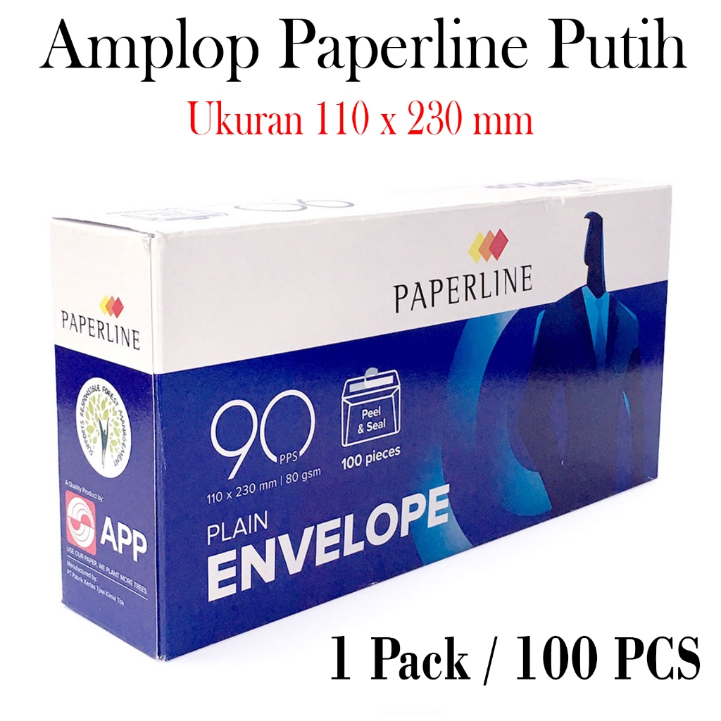 Jual 1 PACK ( ISI 100 ) - Amplop Putih Polos Paperline 90 PPS / Amplop Paperline Putih Besar 110 ...