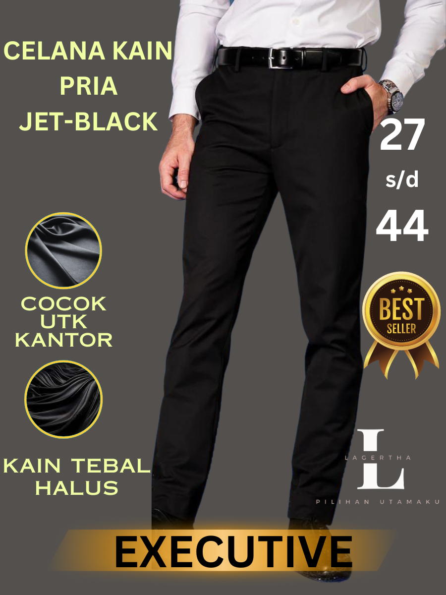 Jual Celana Panjang Pria Bahan tebal JUMBO SIZE ada! cocok Kerja Formal Hitam executive black ...