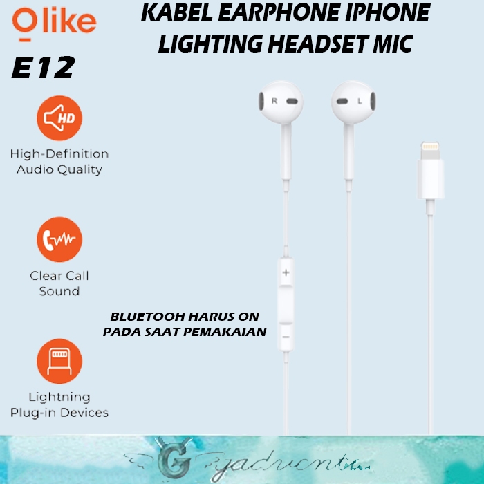 Jual Olike E12 Headset Kabel iPhone Lightning Untuk iPhone 11 12 Handsfree In-Ear Wired Earphone ...