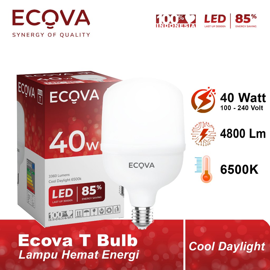 Jual Ecova Lampu LED Capsule 40 Watt T bulb 40W SNI Terang Bergaransi ...