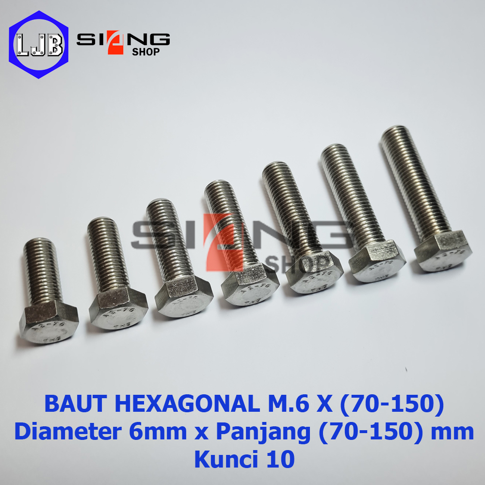 Jual Baut Hex M6 Stainless 304 THE A2-70 Panjang 70 sd 150mm | Shopee Indonesia