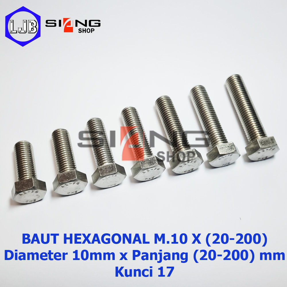 Jual Baut Hex M10 Stainless 304 THE A2-70 Panjang 20 sd 150mm | Shopee ...
