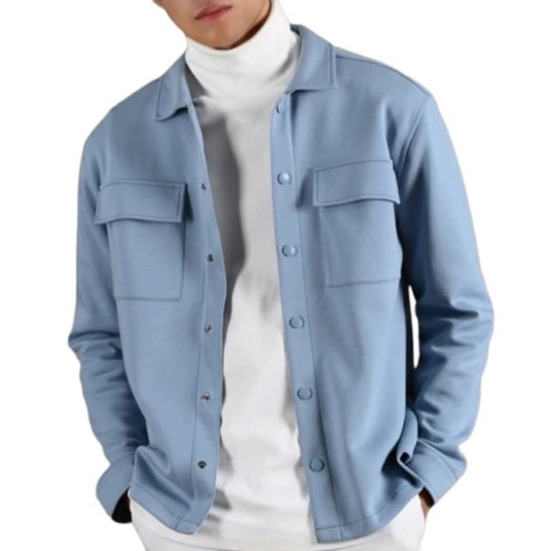 Jual Jaket Pria Shacket Jacket Kemeja Basic Polos Hoodie Flecee Tebal ...