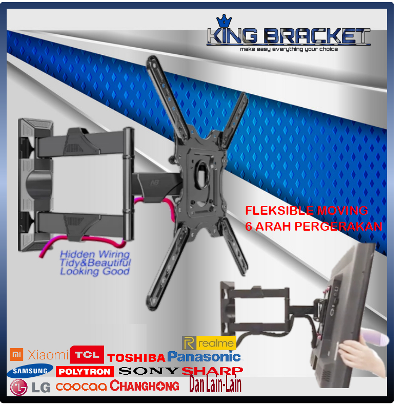 Jual Bracket TV LED Swivel 17" s/d 55" model lengan 6 arah pergerakan ...