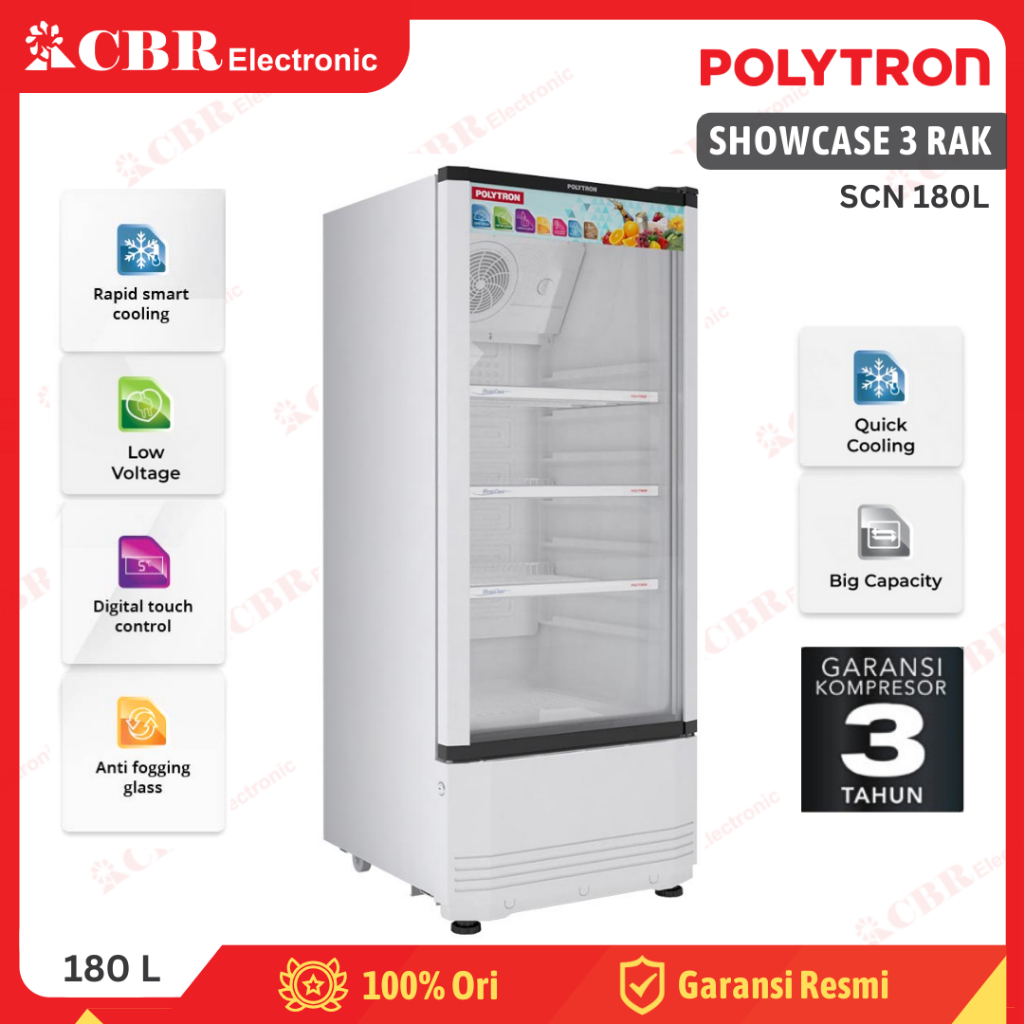 Jual Showcase Display Cooler POLYTRON 3 Rak SCN 180L | Shopee Indonesia