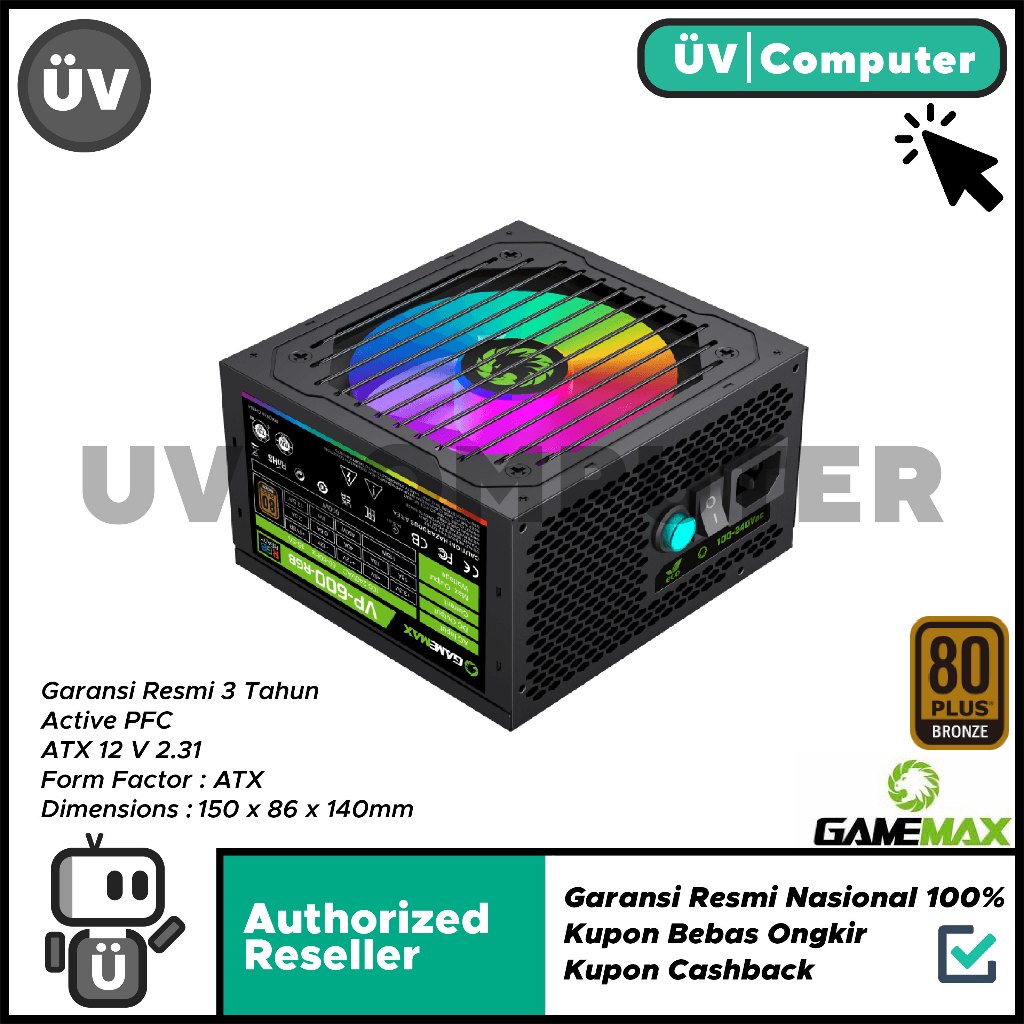 Jual Power Supply PSU Gamemax VP-600-RGB VP 600 VP600 600W 80+ Plus Bronze SEMI MODULAR Resmi ...