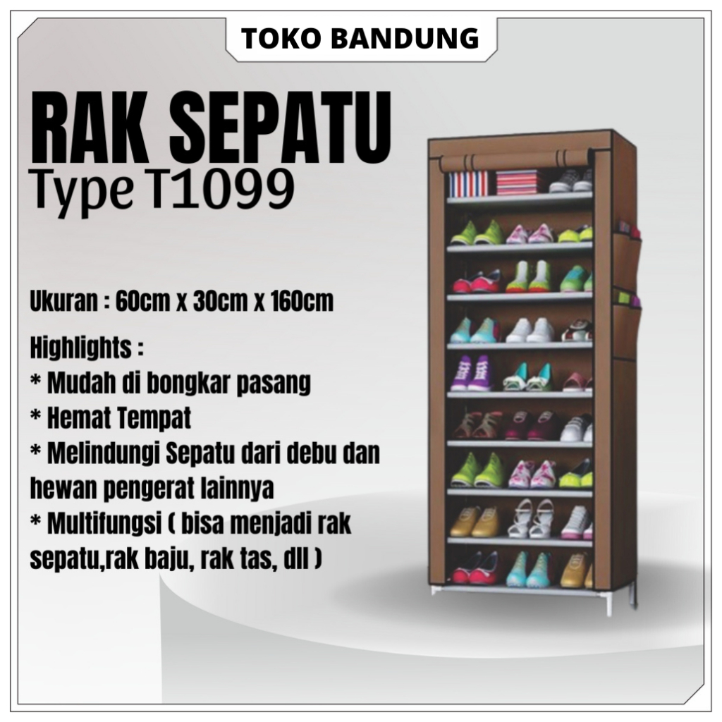 Jual ( OMG ) Rak Sepatu 10 Tingkat + Cover Debu POLOS (9 ruang ...