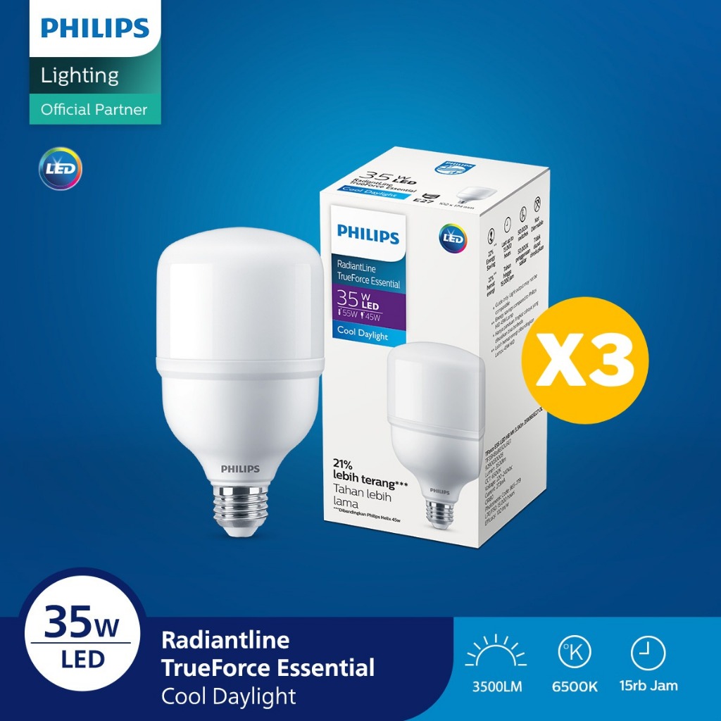 Jual Philips Paket 3X Lampu Radiantline TrueForce Essential 35W Putih | Shopee Indonesia