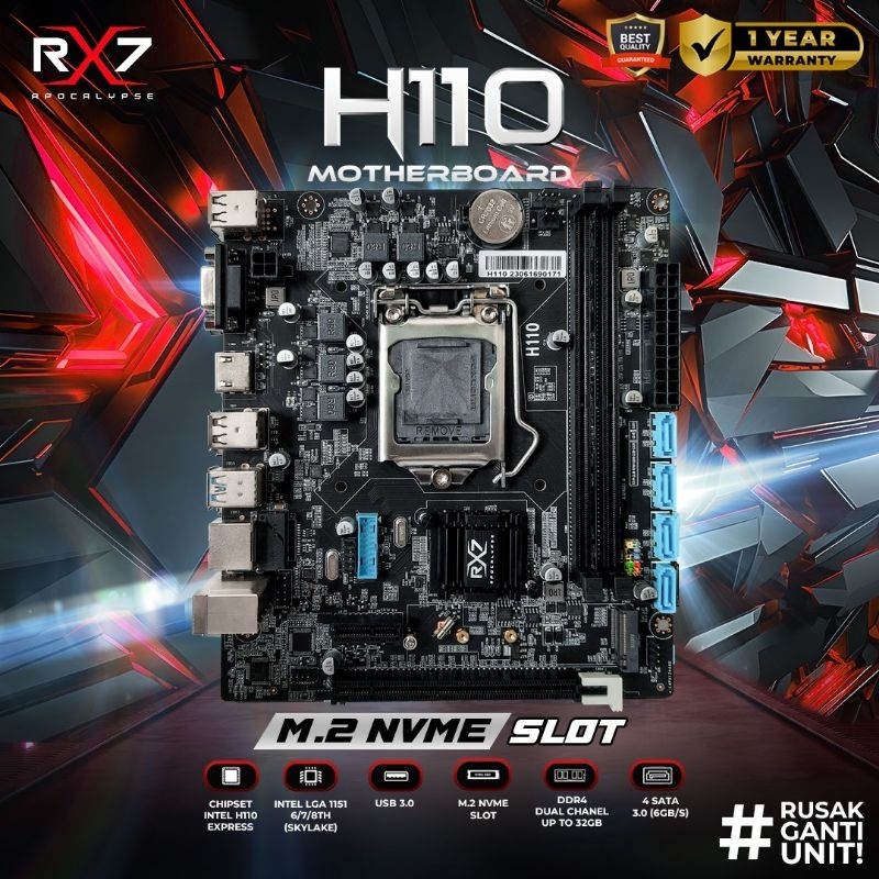 Jual MOTHERBOARD RX7 H110 SOCKET LGA 1151 DDR4 MAINBOARD H110 INTEL ...