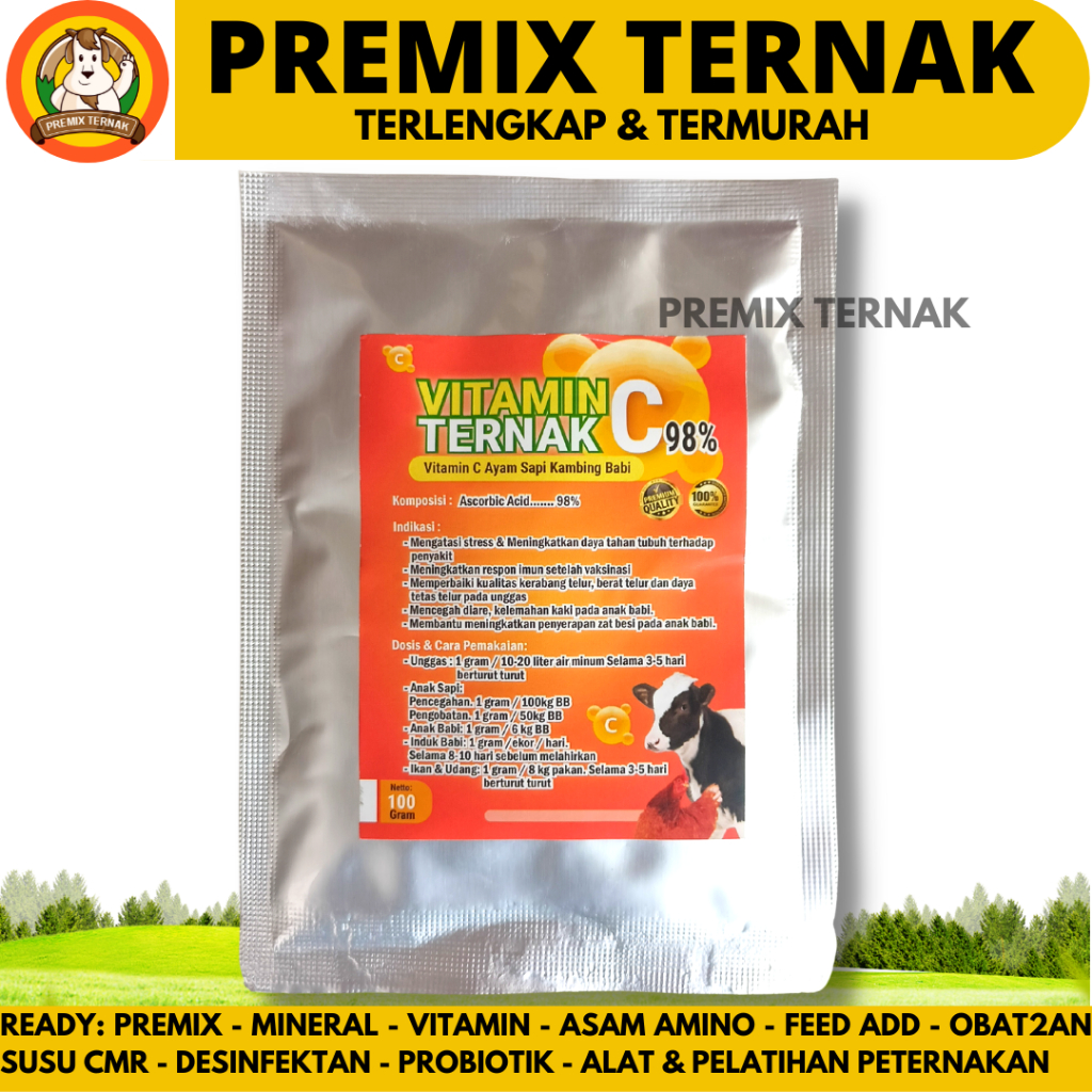 Jual VITAMIN C TERNAK 98% 100 GRAM - Meningkatkan Daya Tahan Tubuh Ternak Unggas Ayam Babi Pedet ...