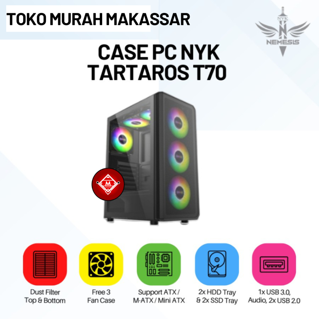Jual Case PC NYK Nemesis Tartaros T70 + 3 Fan / Gaming Casing PC NYK T70 | Shopee Indonesia