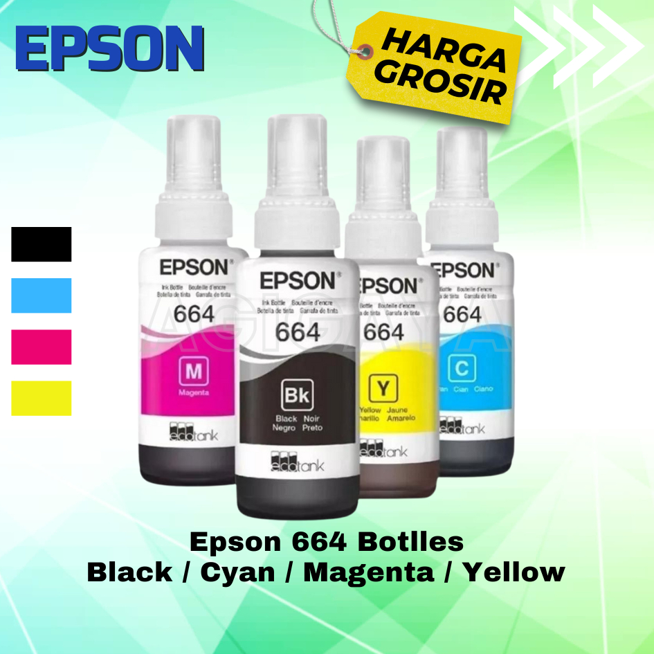 Jual tinta epson 664 black cyan yellow magenta ori 100% | Shopee Indonesia