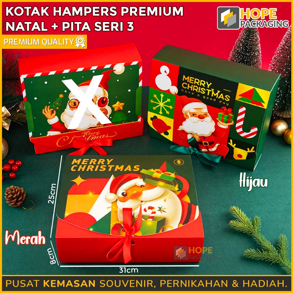 Jual Kotak Hampers Premium Natal + Pita (Seri 3) / Box Hampers Xmas ...