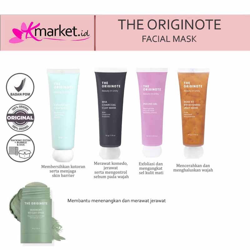 Jual The Originote Mask | Peeling Gel | BHA Charcoal | Cerabiome | Rose ...