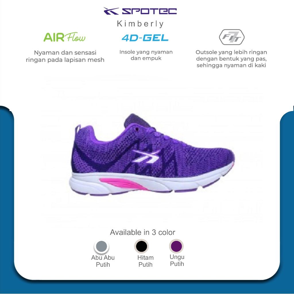 Jual SPOTEC Sepatu RUNNING Artikel KIMBERLY-Ungu/Putih | Shopee Indonesia