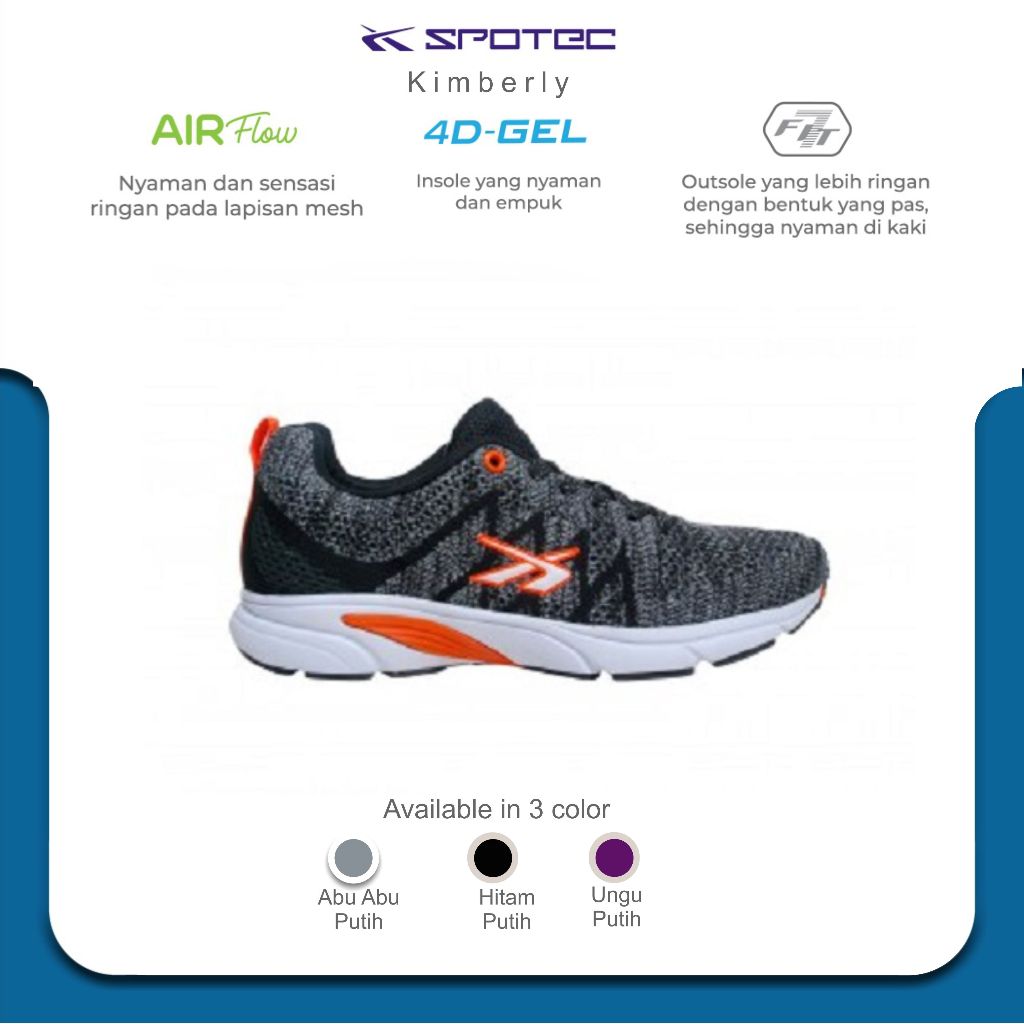Jual SPOTEC Sepatu RUNNING Artikel KIMBERLY-Hitam/Putih | Shopee Indonesia