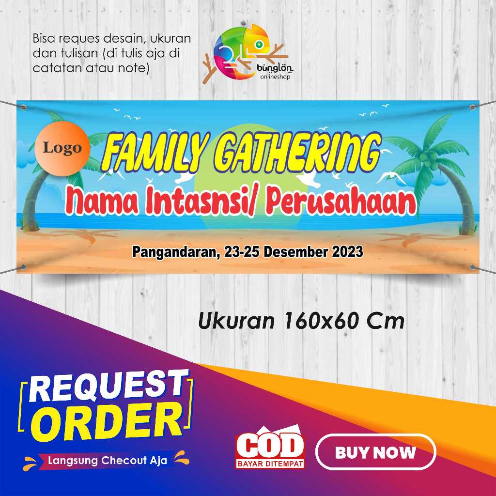 Jual Spanduk Banner 160x60 Family Gathering Pantai Custom | Shopee Indonesia