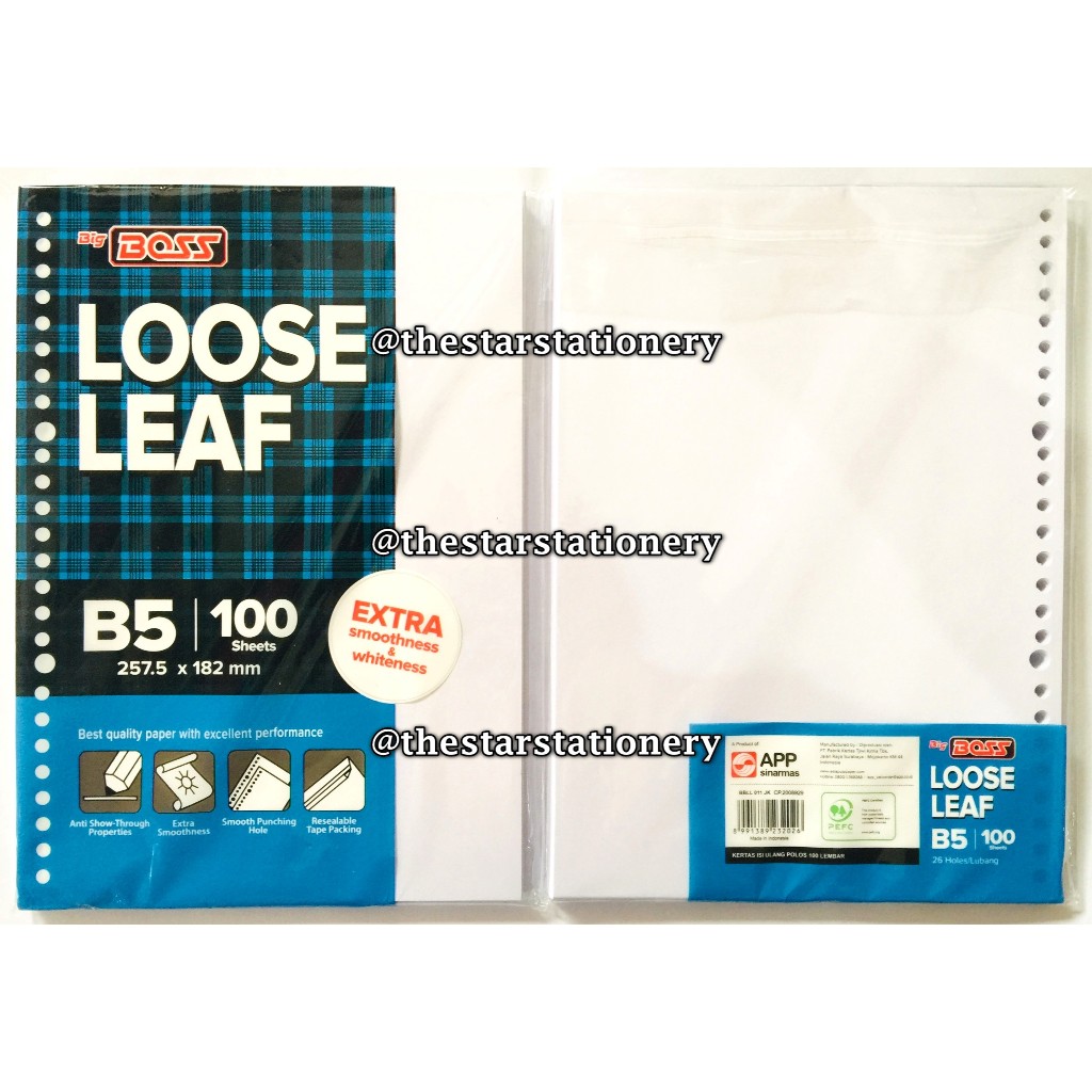 Jual (1 Pak Isi 100 Lembar) GROSIR Loose Leaf Big Boss B5 100 Lembar Plain Polos / Isi Kertas ...